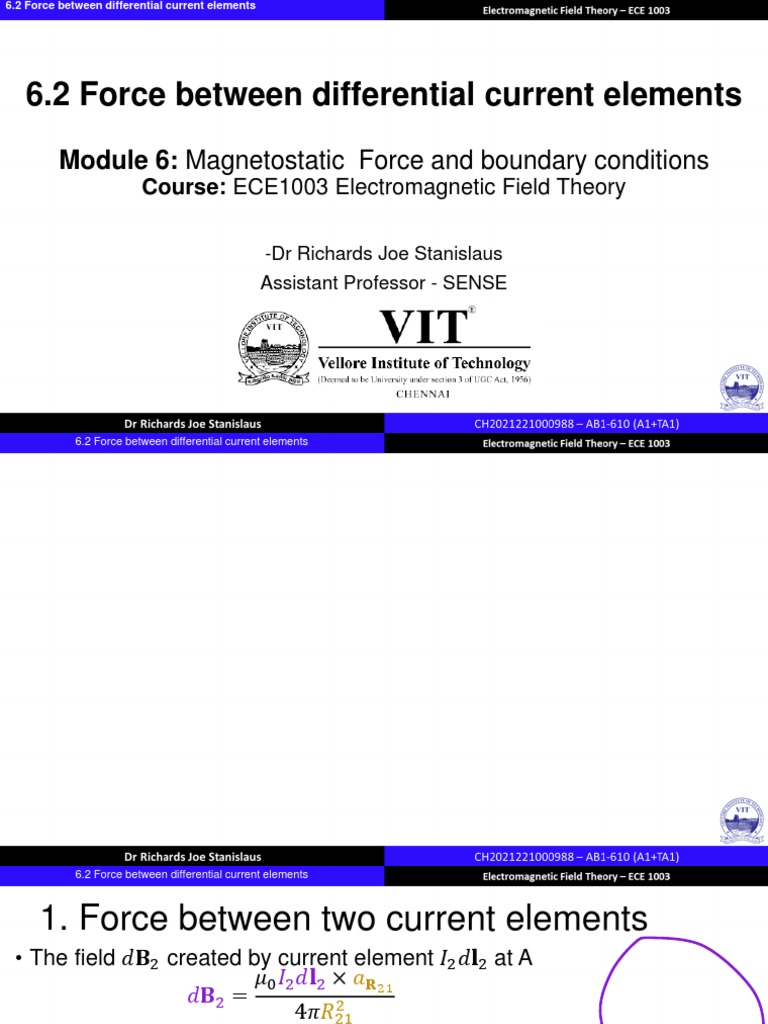 6.2 Force Between Differential Current Elements | PDF | Force | Acceleration