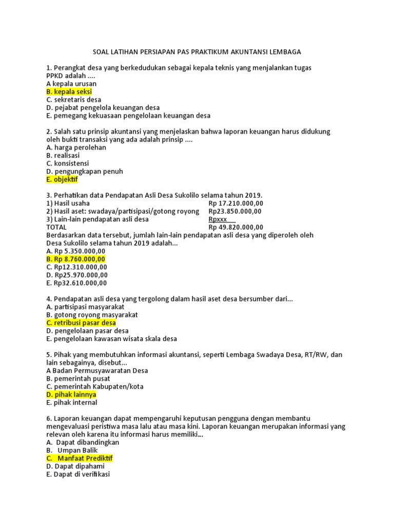 Soal Latihan Persiapan Akpem XII | PDF | Pengelolaan Keuangan & Uang