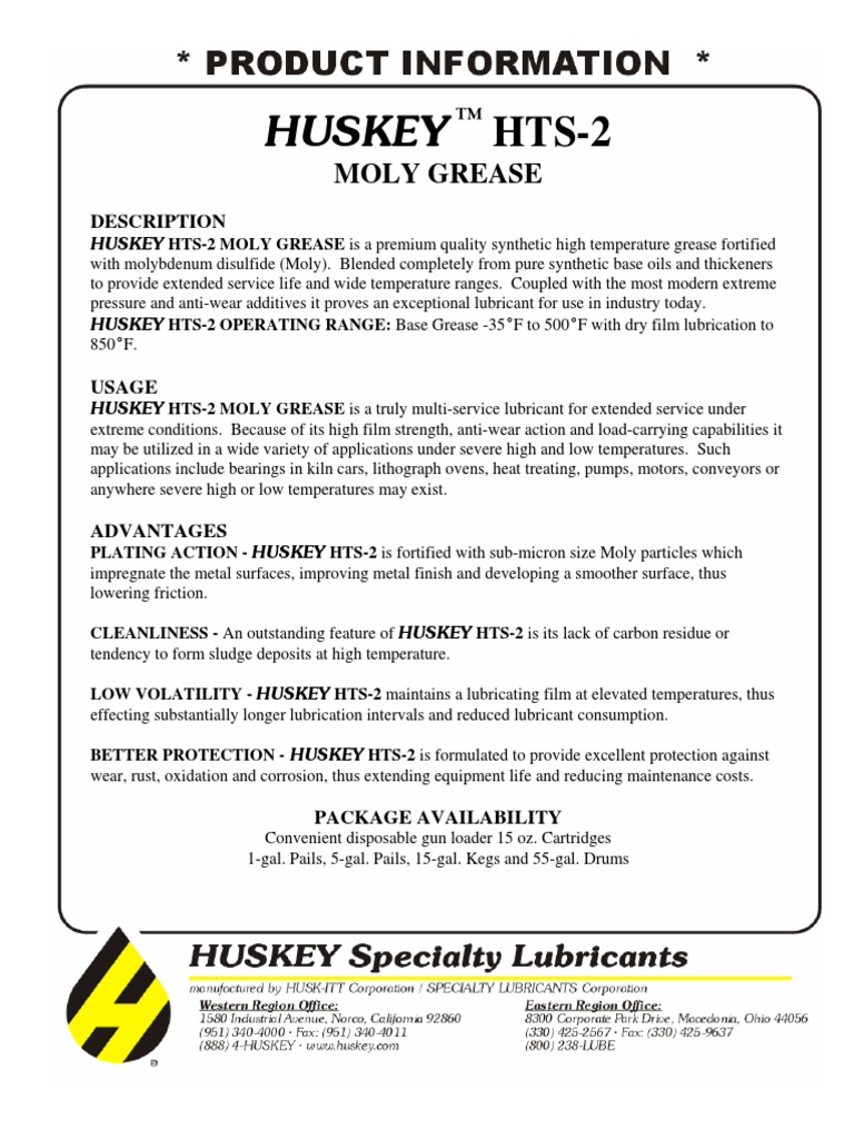 Huskey: ™ Moly Grease | PDF | Lubricant | Physical Sciences