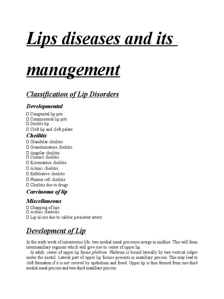Lips Diseases and Its Management: Classification of Lip Disorders | PDF ...