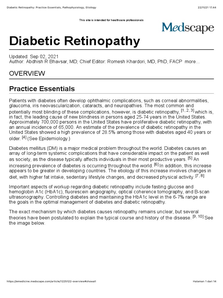 MEDS 1. Diabetic Retinopathy: Practice Essentials, Pathophysiology ...