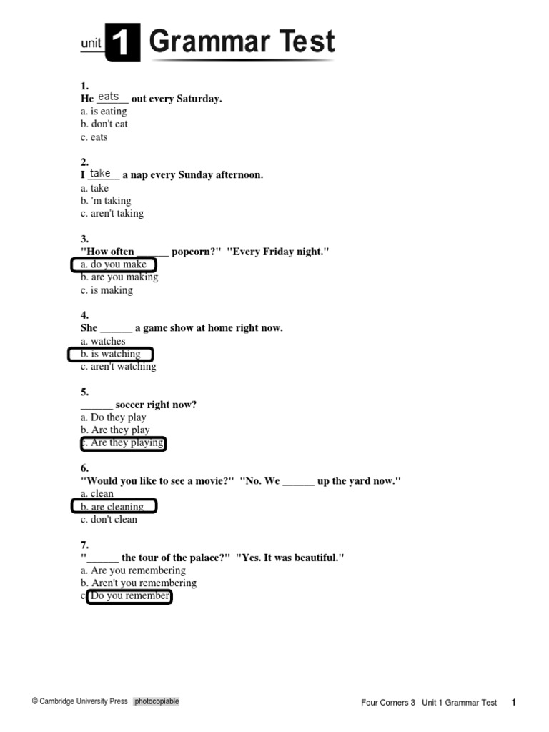 © Cambridge University Press Photocopiable: Four Corners 3 Unit 1 ...