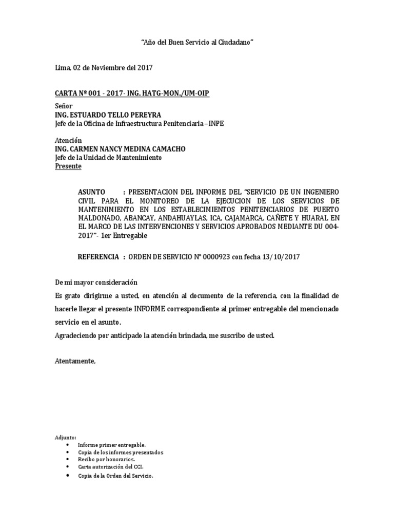 CARTA PRESENTACION 1er ENTREGABLE | PDF