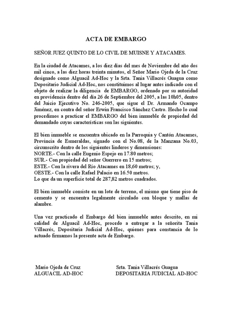 Acta de Embargo | PDF