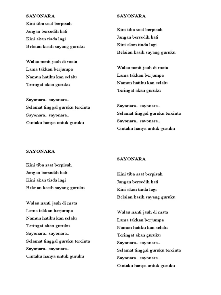 Lirik Lagu Sayonara Perpisahan Sekolah | PDF