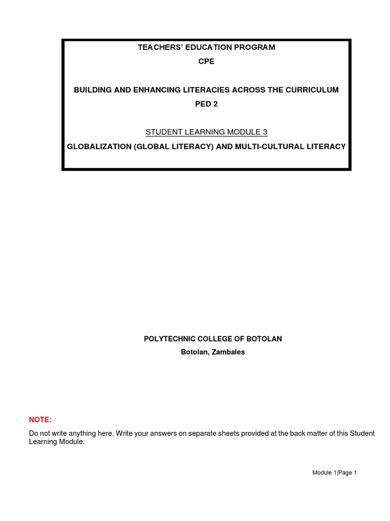 Module 3 Globalization and Multicultural Literacy | PDF | Literacy ...