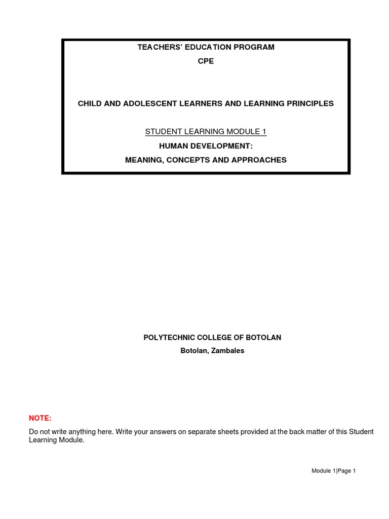 PED1 Module 1 Child and Adolescent Learning and Learning Principles ...