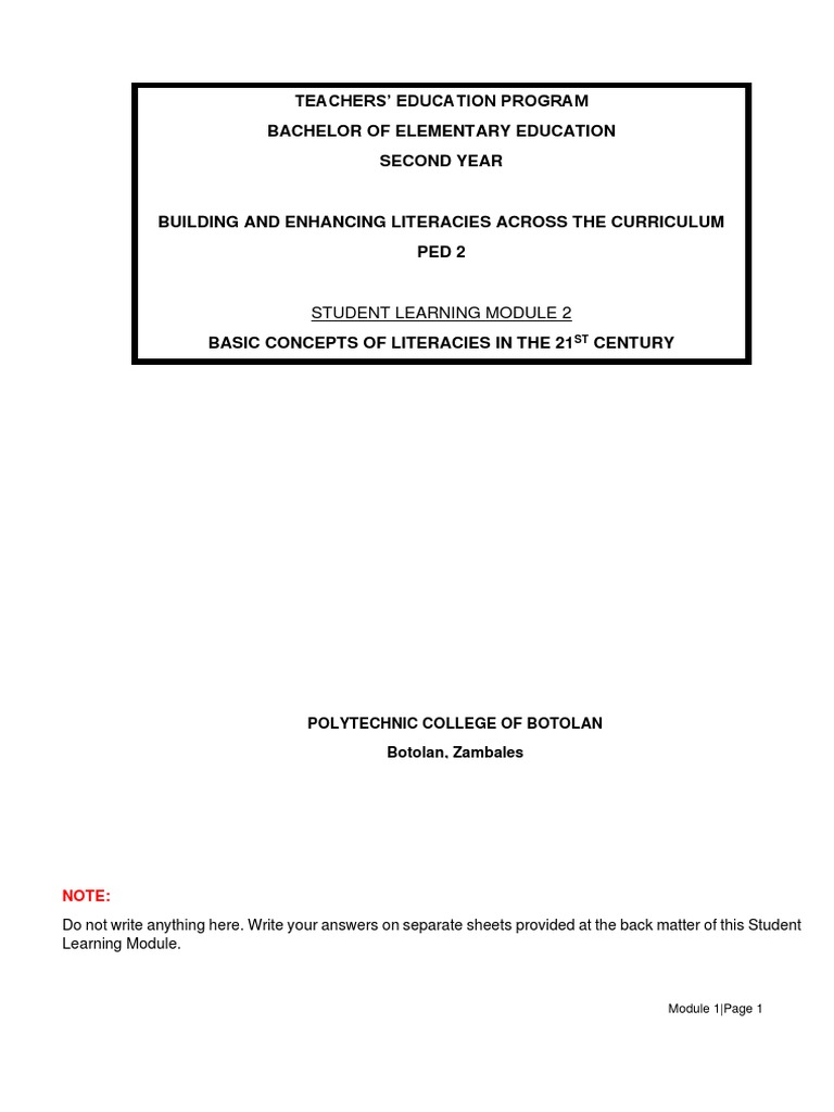 PED2 Module 2 Week 2 3 Building and Enhancing Literacies Across The ...