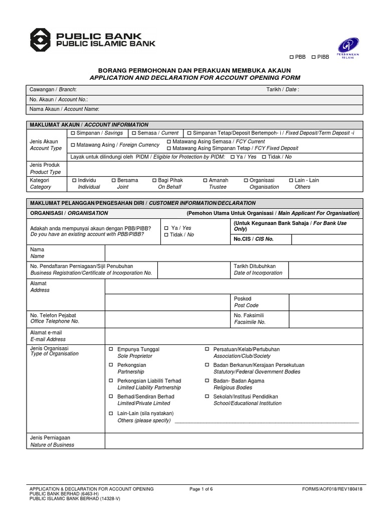 Application and Declaration For Account Opening Form: Borang Permohonan ...