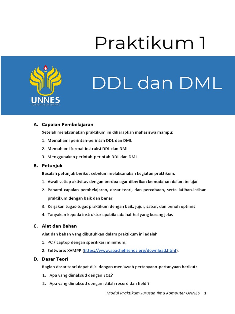 Modul Praktikum Basis Data 1 - DDL Dan DML - Gasal 2021-2022 | PDF | Komputer | Teknologi & Rekayasa