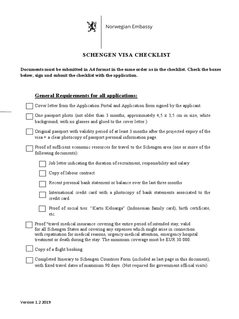 Checklist Schengen Visa | Download Free PDF | Travel Visa | Passport