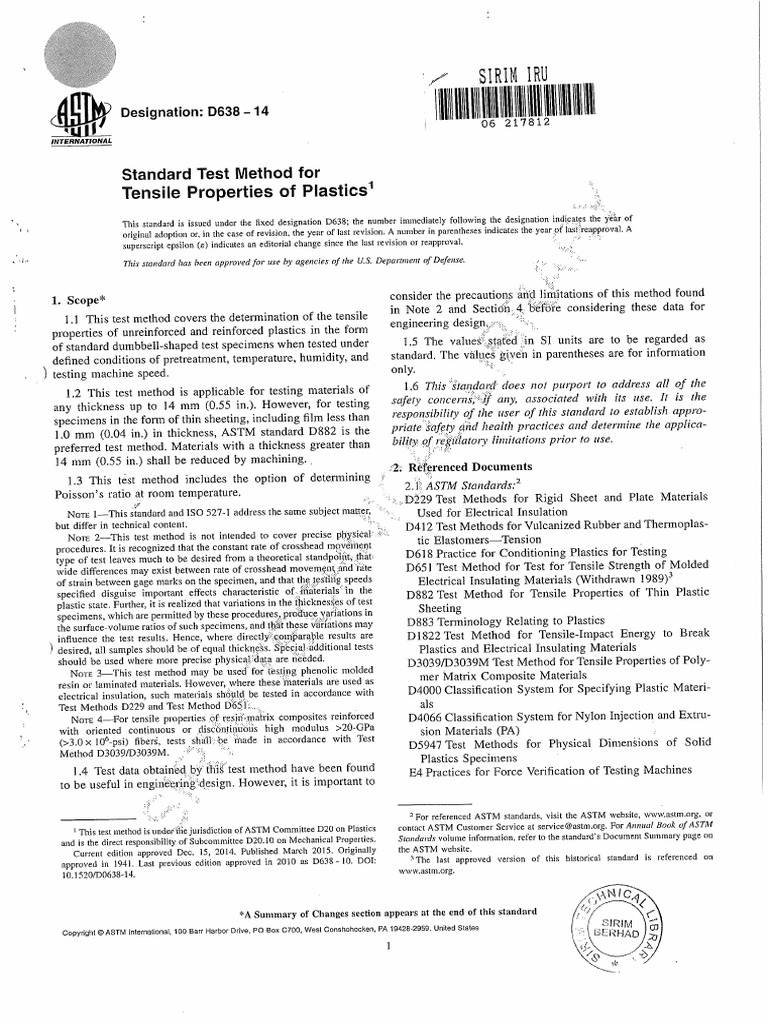 Astm D638-14 | PDF