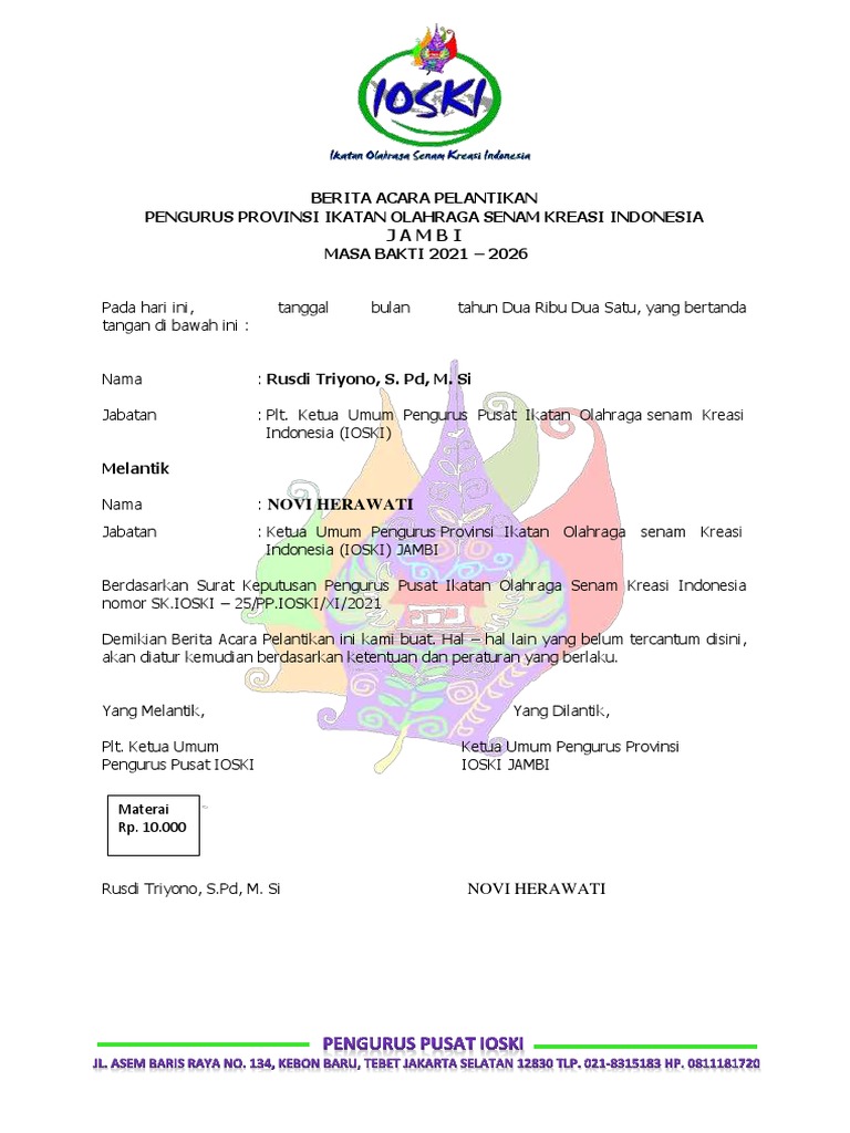 Berita Acara Pelantikan IOSKI JAMBI | PDF | Karier & Perkembangan ...