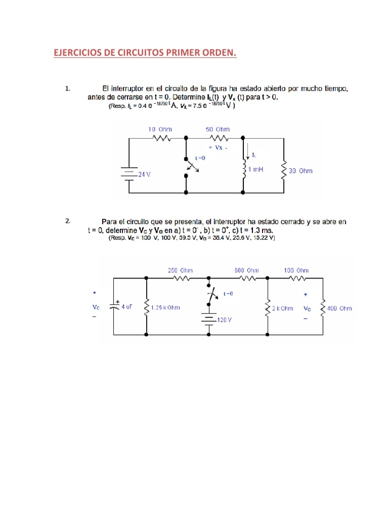 Ejercicios de Circuitos Primer Orden | PDF