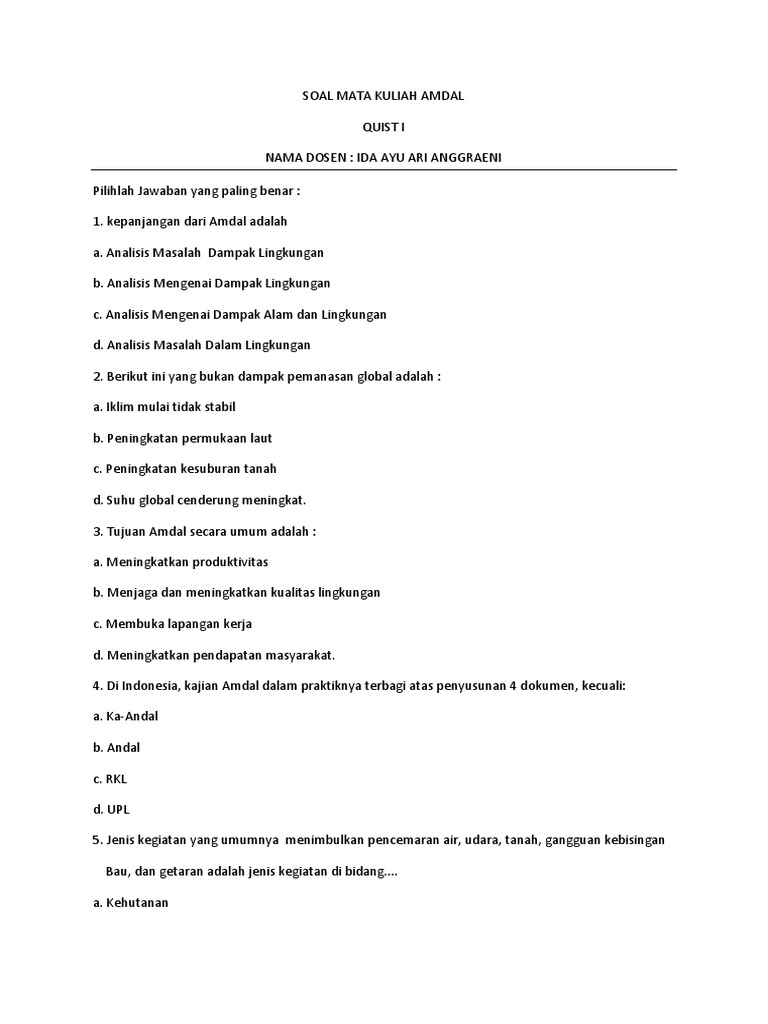 Soal Amdal | PDF | Pengembangan Diri | Teknologi & Rekayasa