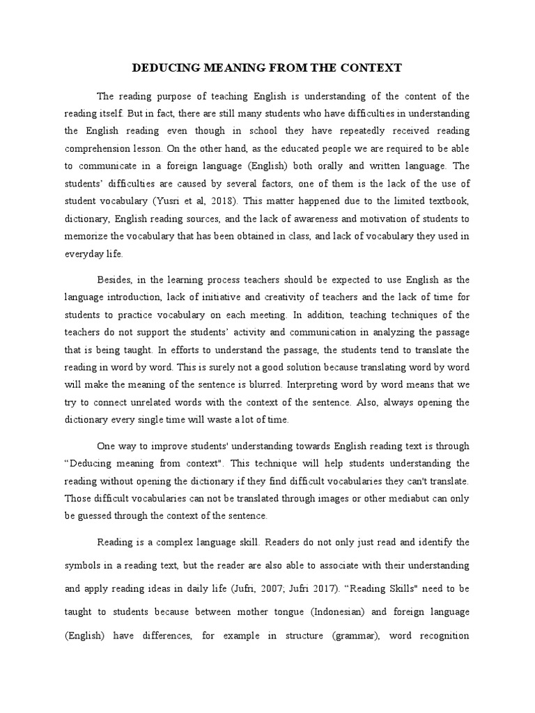 Makalah (Deducing Meaning From The Context) | PDF | Reading ...