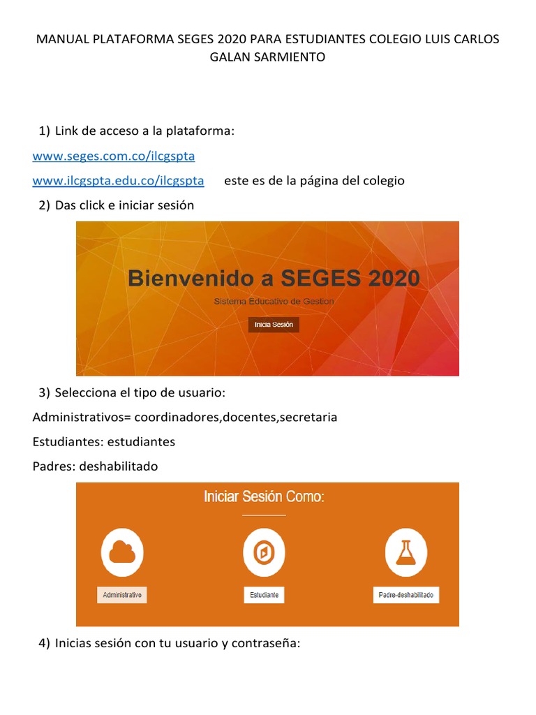 Manual Plataforma Seges 2020 para Estudiantes | PDF | Negocios