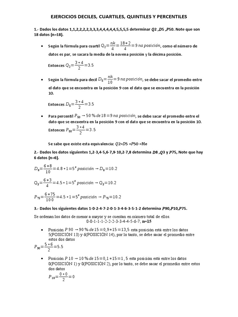 Ejercicios Deciles, Cuartiles, Quintiles Y Percentiles: 4 18 2 4 9 Na Posición | PDF