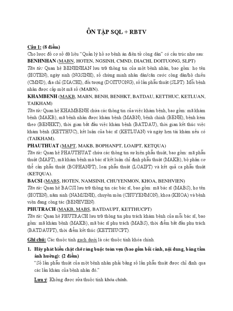 ÔN TẬP SQL RBTV | PDF