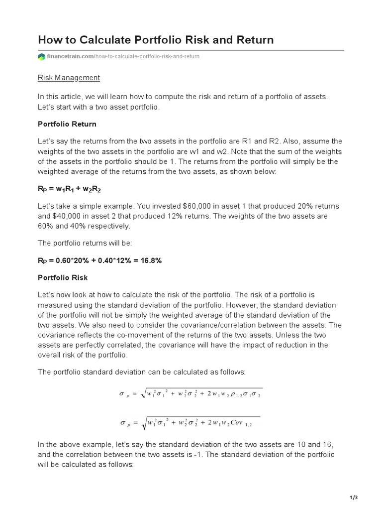 Portfolio Risk and Return Calculation | PDF | Covariance Matrix | Variance