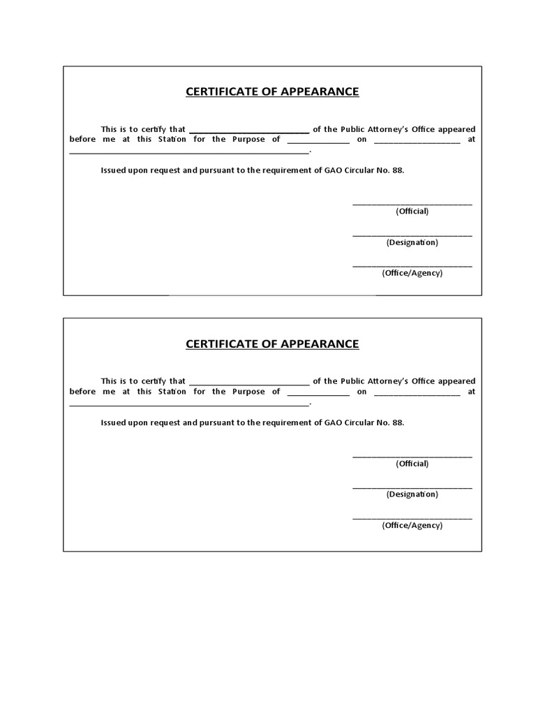 Certificate of Appearance Template | PDF | Finance & Money Management