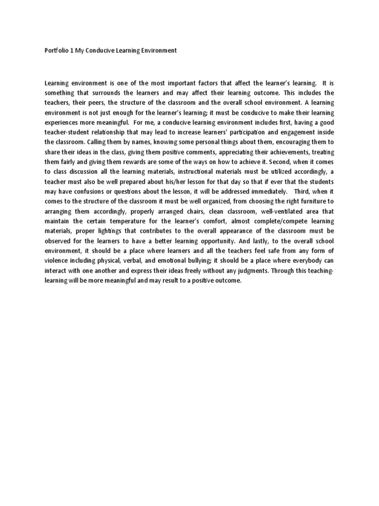 Portfolio 1 My Conducive Learning Environment | PDF