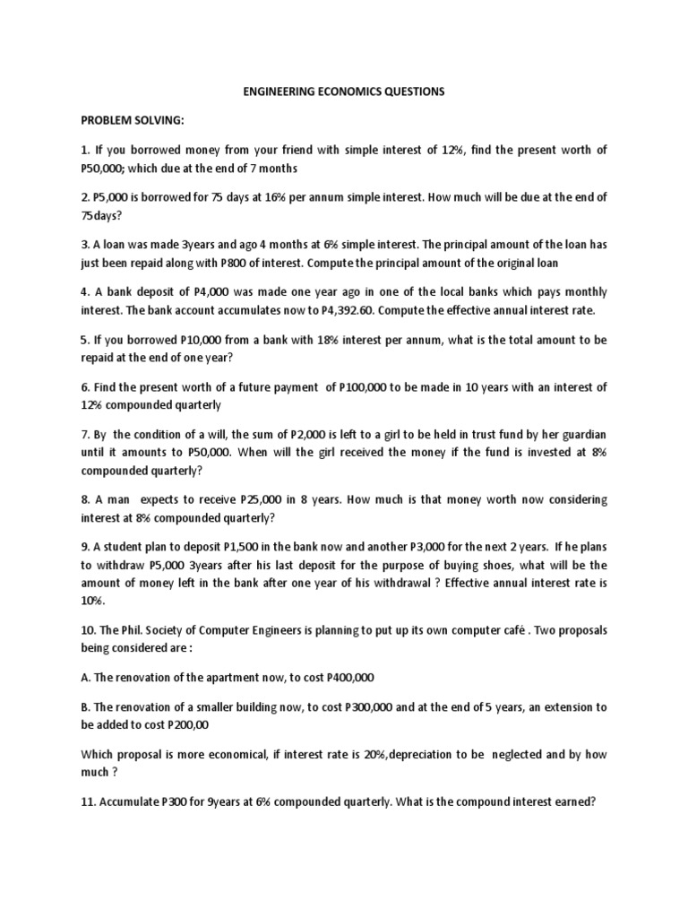 Engineering Economics Questions Problem Solving | PDF | Interest ...