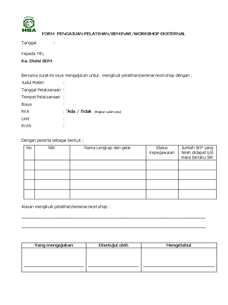 Form Pengajuan Pelatihan Seminar Workshop 2019 | PDF