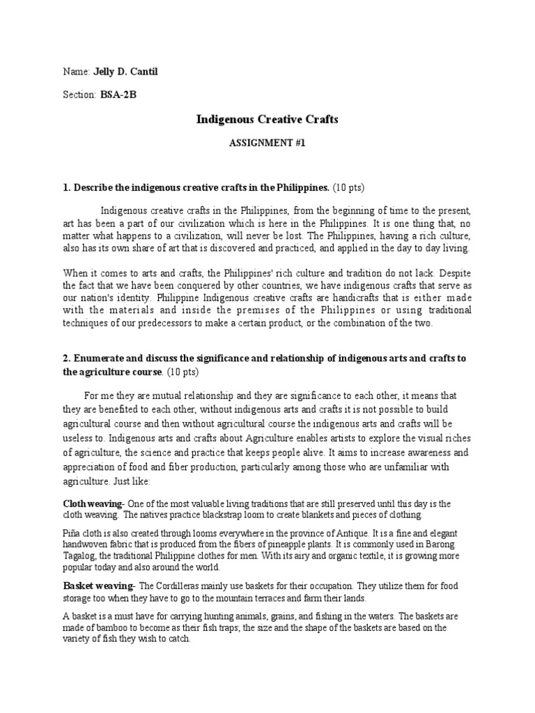 Cantil, Jelly D. - BSA - 2B - ASSIGNMENT#1 | PDF | Textiles | Weaving