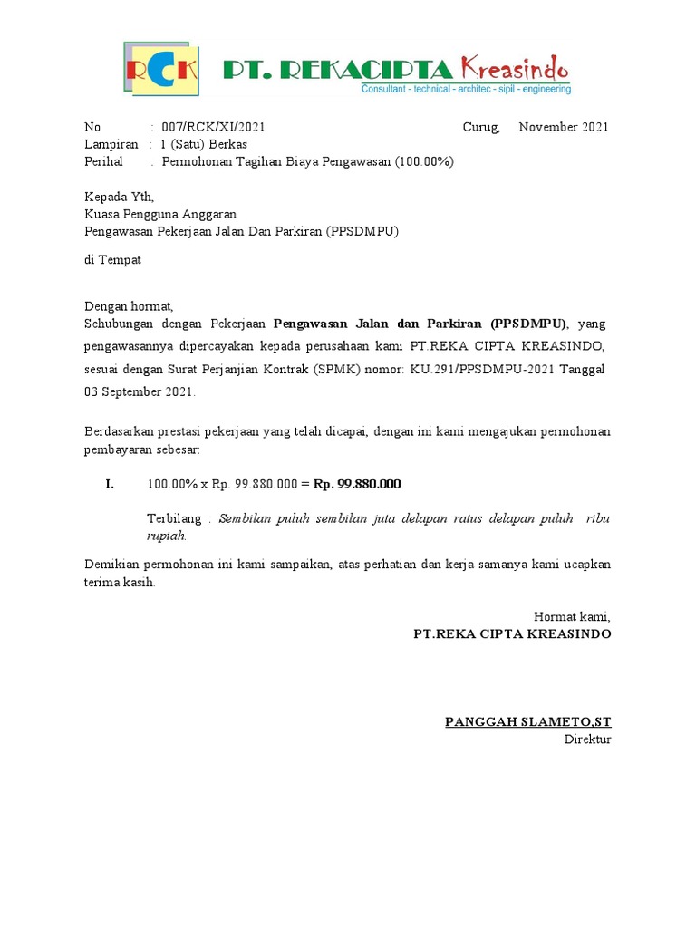 Surat Permohonan Tagihan | PDF