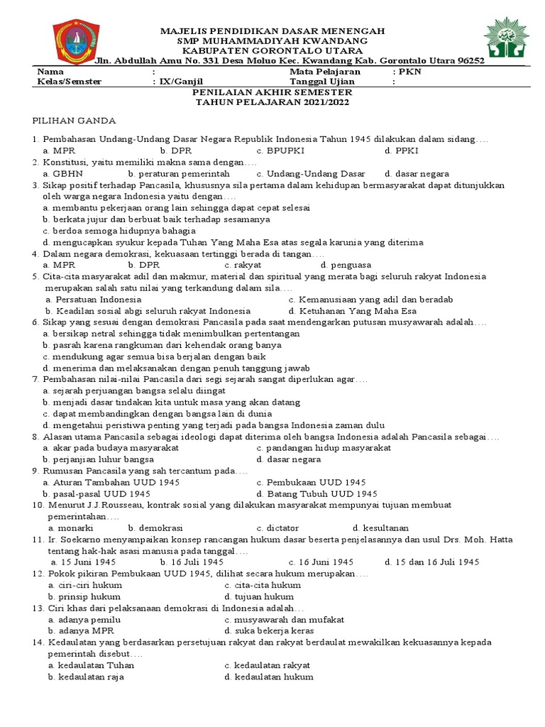 Soal Pas PKN Kelas Ix | PDF