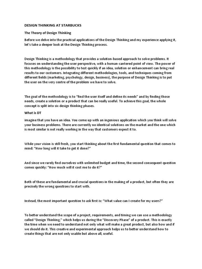 DT at Starbucks | PDF | Design Thinking | Starbucks