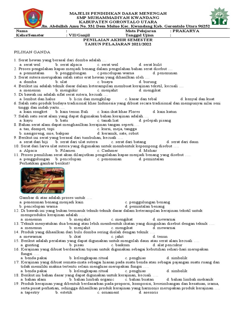 SOAL PAS Prakarya KELAS VII | PDF