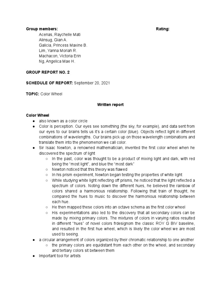 Group Members: Rating | PDF | Color | Imaging