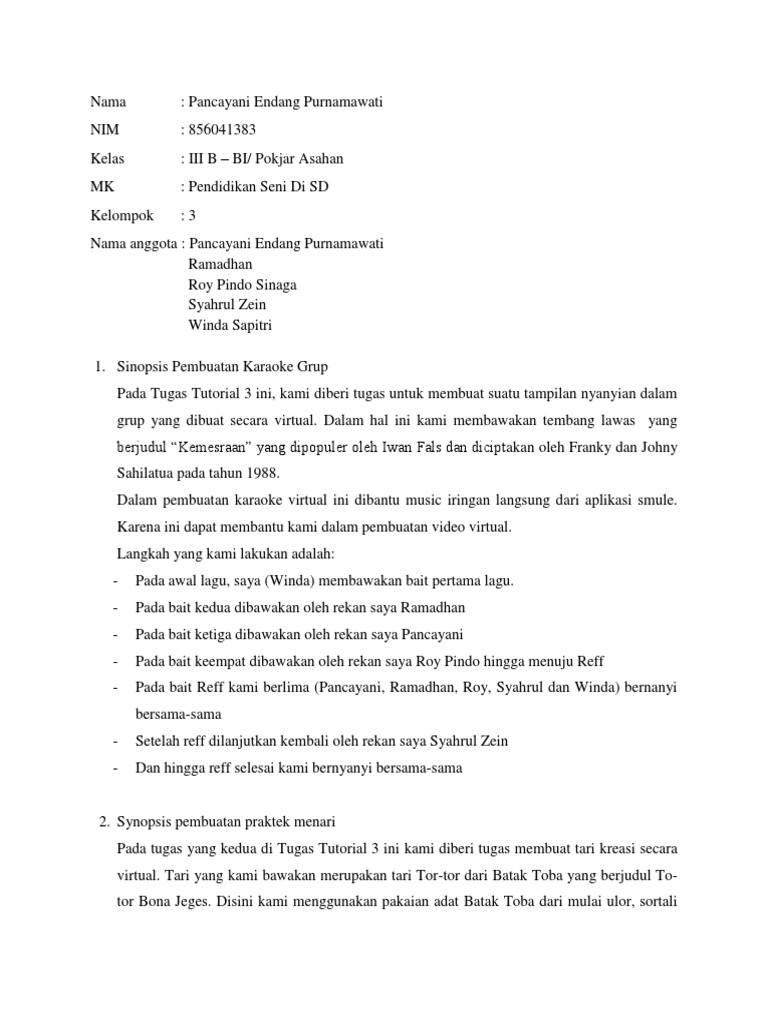 TT3 Pend. Seni Kelompok 3 Pancayani | PDF | Seni & Disiplin Bahasa | Kajian Bahasa Asing