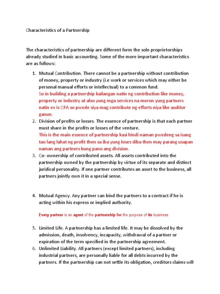 Characteristics of A Partnership | PDF | Debits And Credits | Partnership
