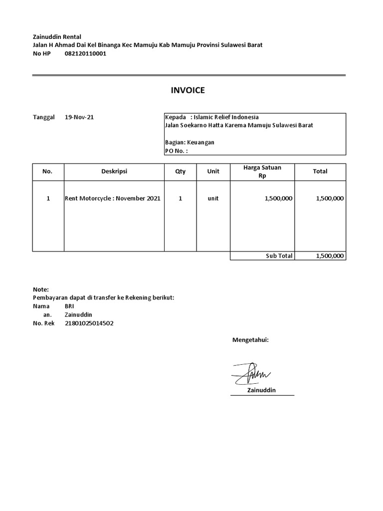Invoice Sewa Motor | PDF