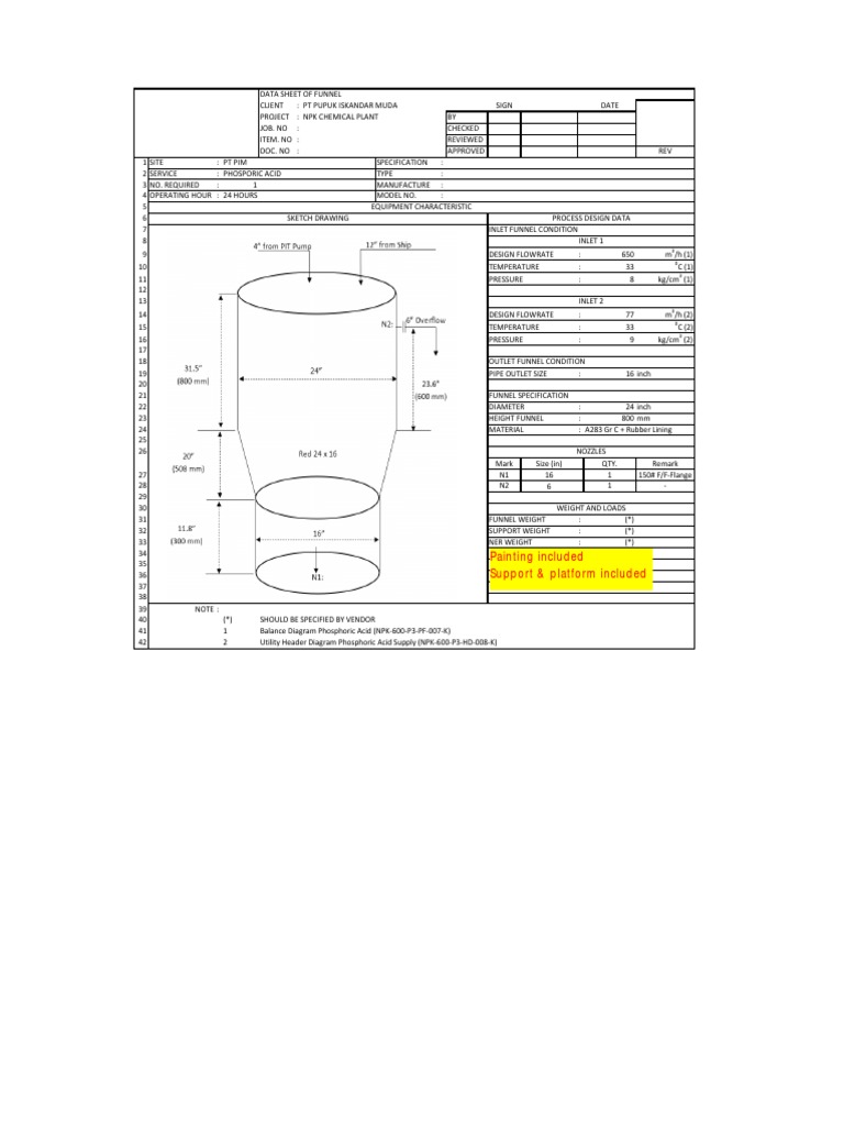 Process Data Sheet Funnel Rev.1 | PDF | Chemical Engineering | Process ...