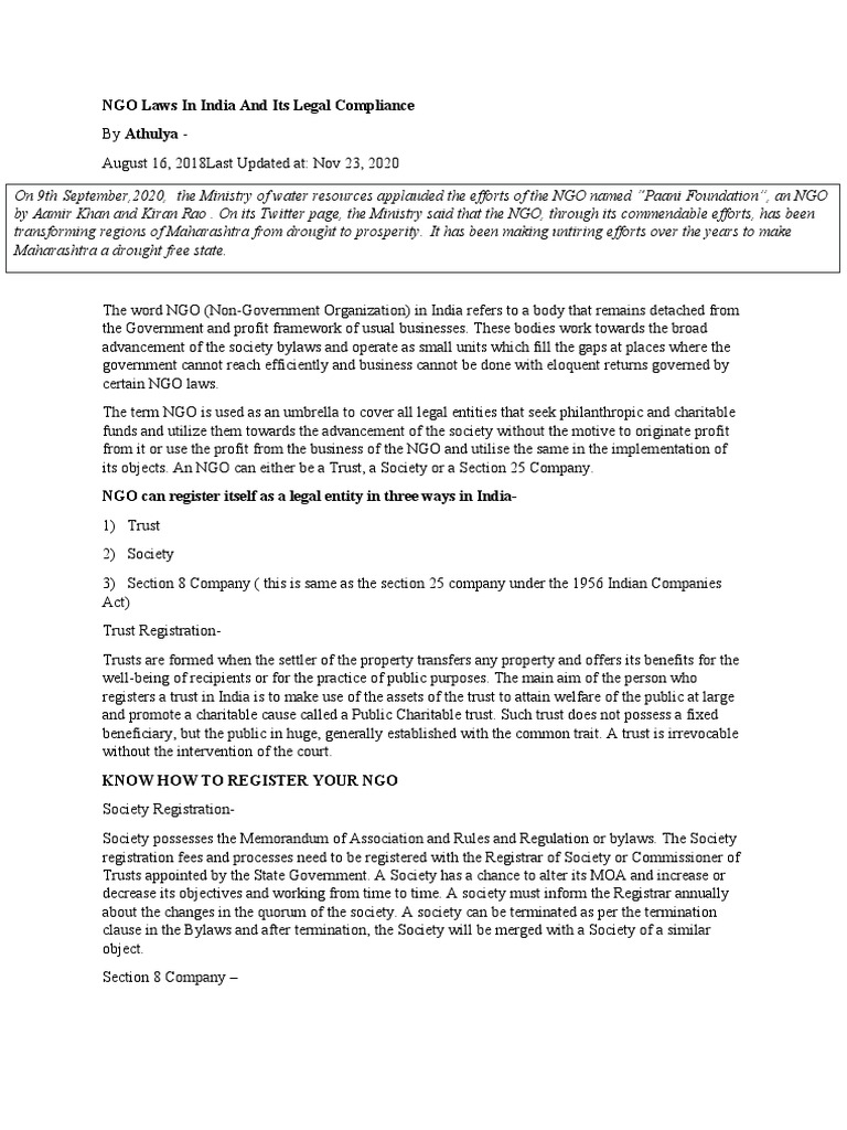 NGO Compliance Essentials in India | PDF | Trust Law | Taxes