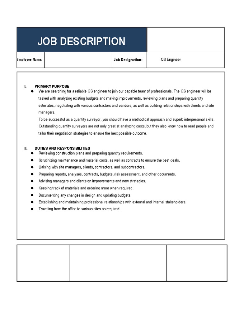 QS Engineer Job Description and Duties | PDF | Engineer | Cognition