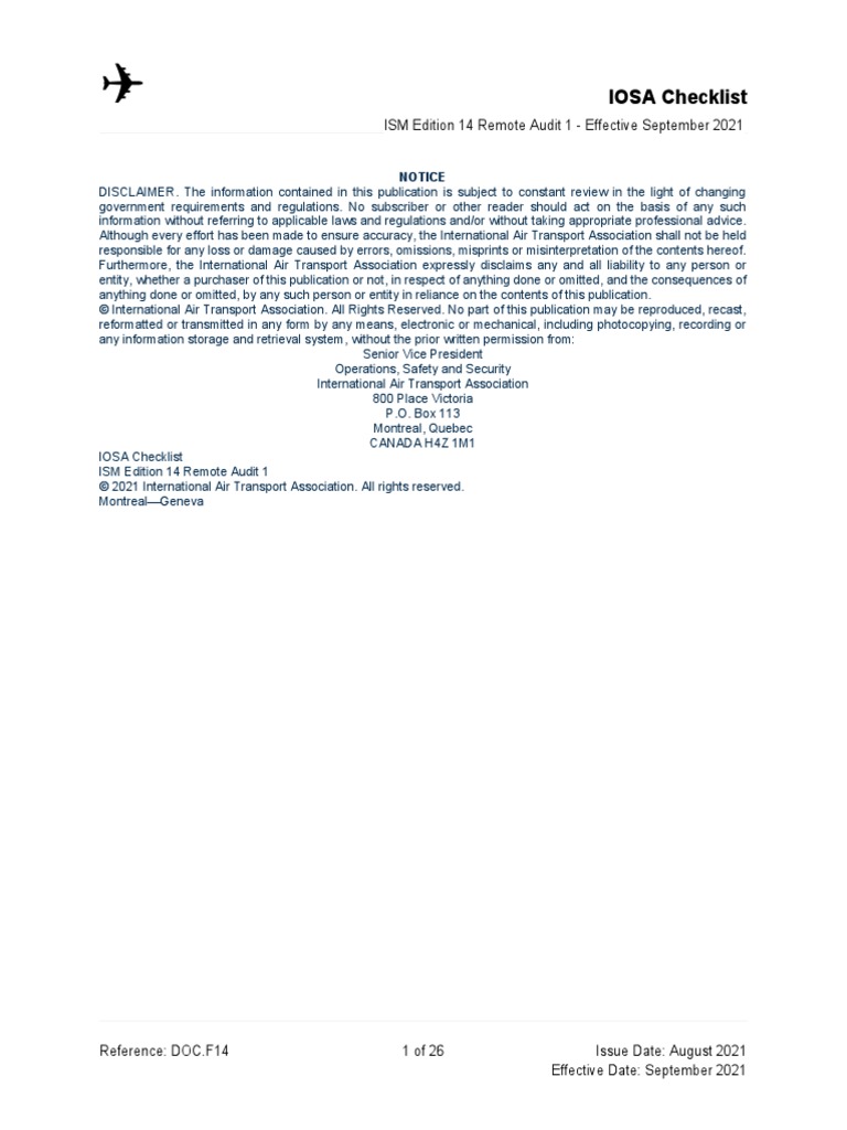 Check List IOSA ORG Remote 1 | PDF | Risk | Risk Assessment