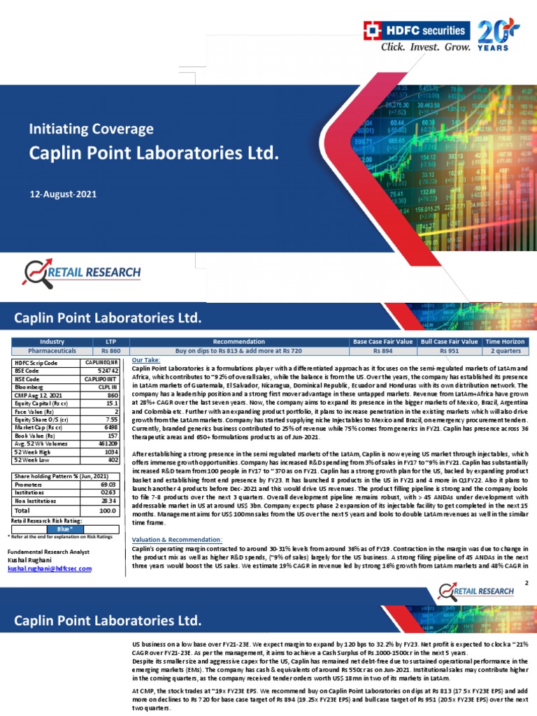 Initiating Coverage - Caplin Point Laboratories - 12082021 | PDF ...