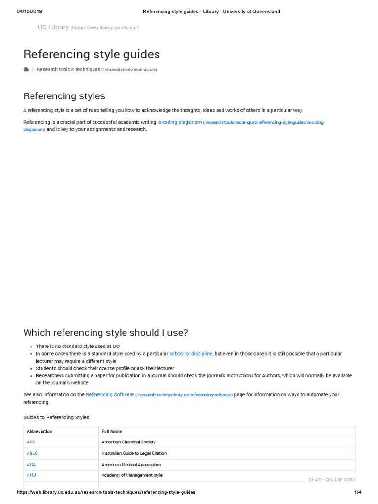 Referencing Style Guides - Library - University of Queensland | PDF ...