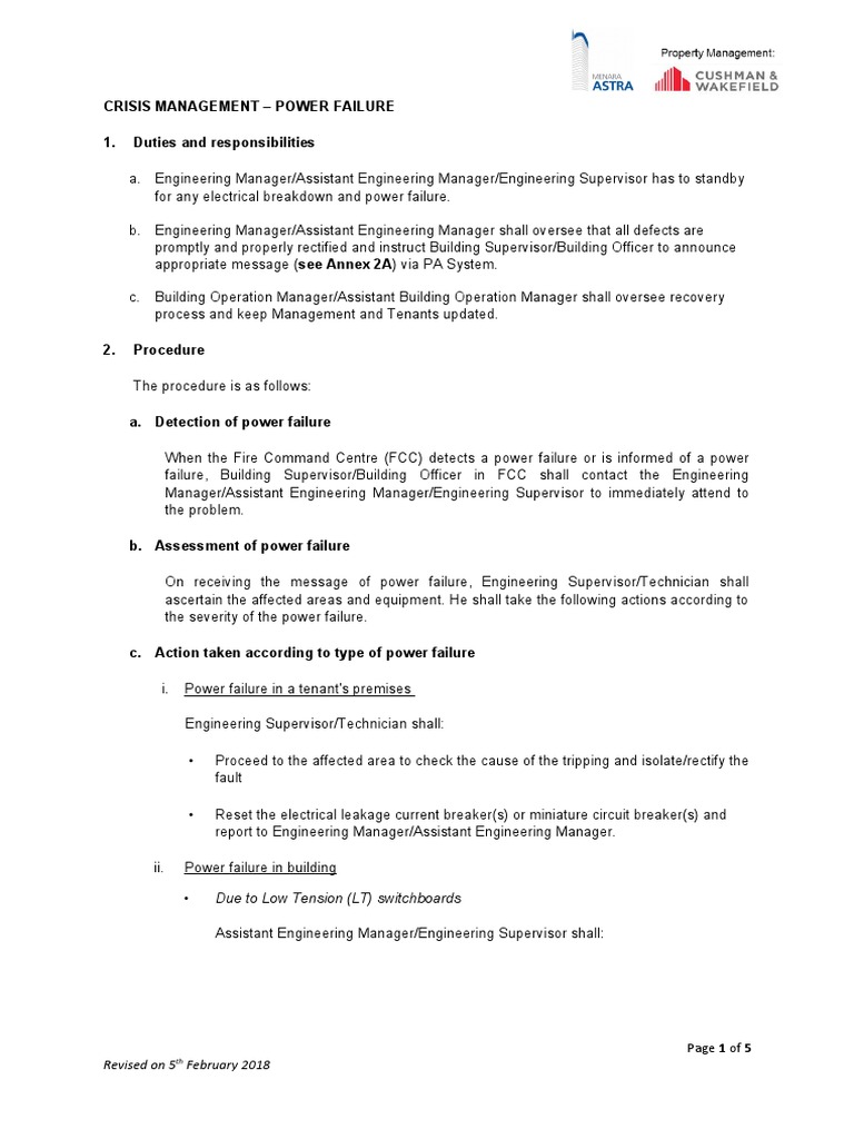 Crisis Management - Power Failure | PDF | Elevator | Electrical Engineering