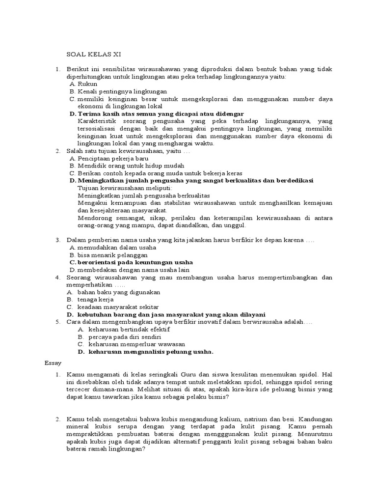 Soal Pkwu Xi Fix Esay | PDF