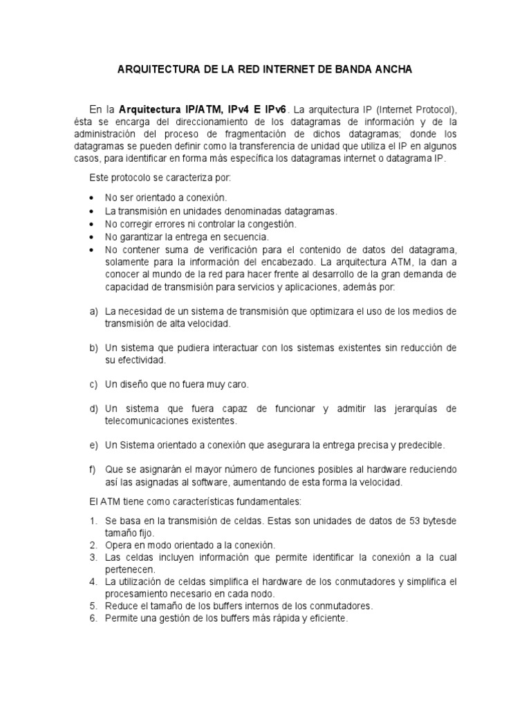 Teleproceso ARQUITECTURA DE LA RED INTERNET DE BANDA ANCHA | PDF | Modo de Transferencia ...