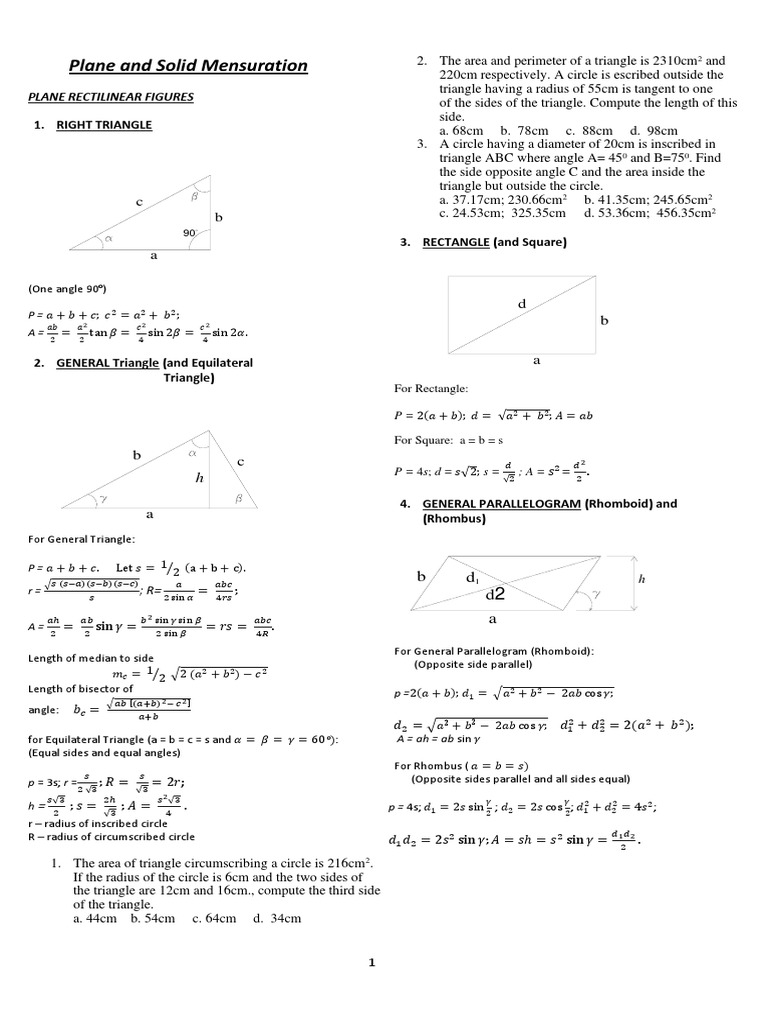Gmas Plane and Solid Geometry | PDF | Area | Triangle