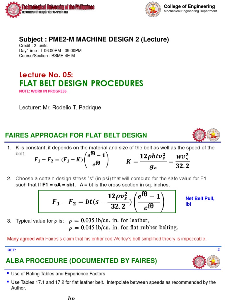 Flat Belt Design Procedures Guide | PDF | Belt (Mechanical) | Horsepower