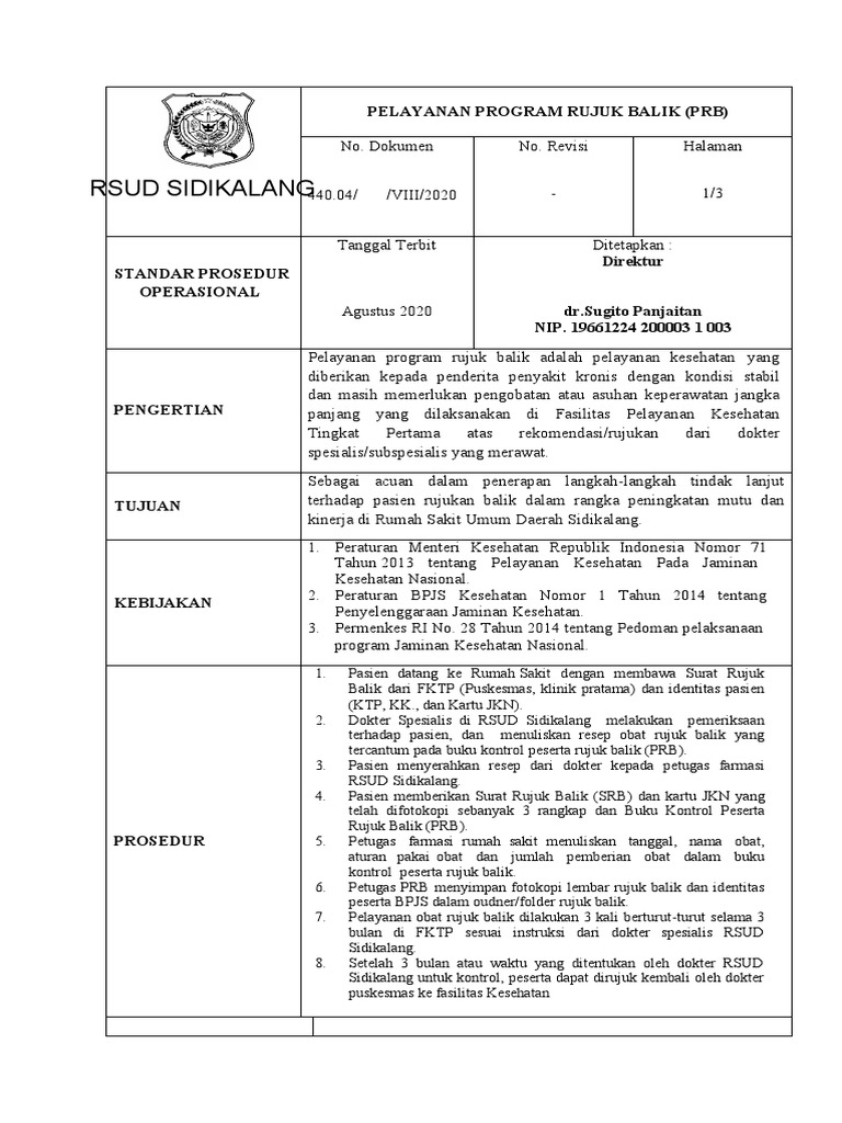 Sop Pelayanan Program Rujuk Balik | PDF | Kesehatan Holistik | Sains ...