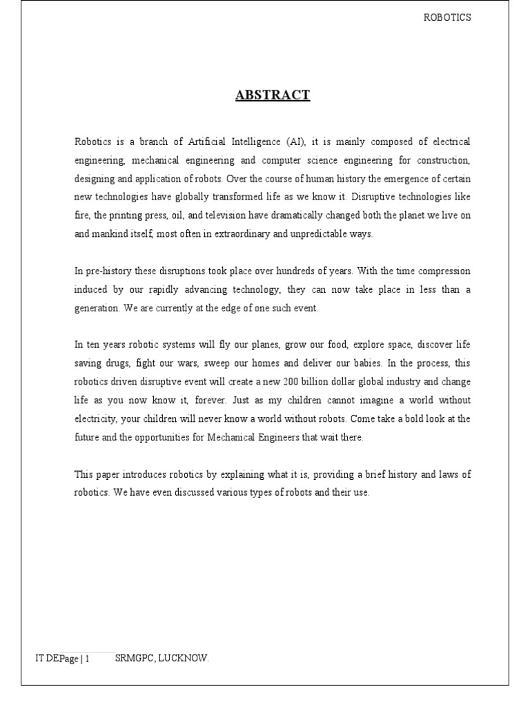 Robotics Seminar Report | PDF | Robotics | Robot